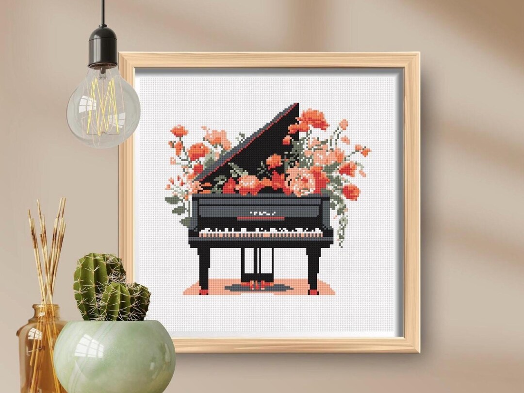 Piano Cross Stitch, Musical Instrument Cross Stitch Pattern, Piano ...