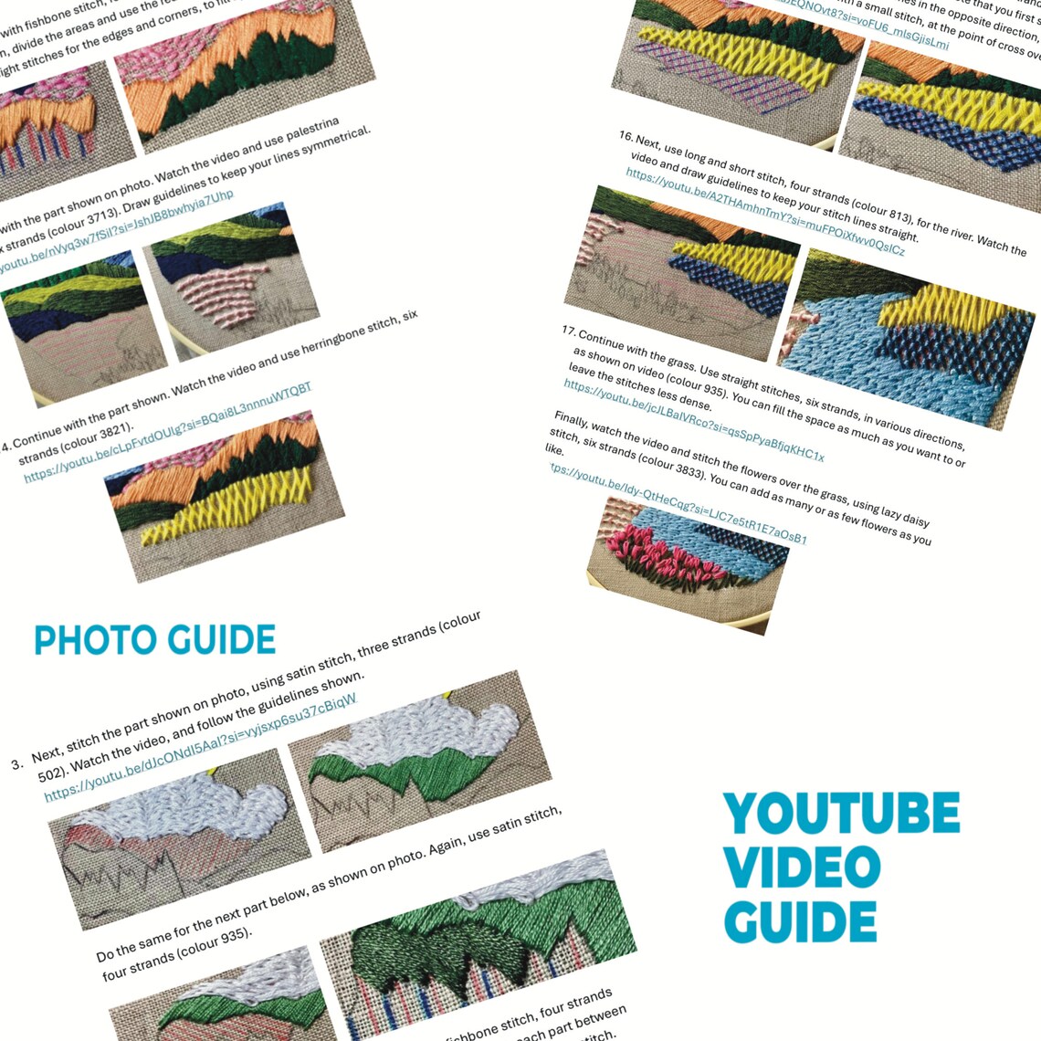 River Fields Scenery Embroidery Pattern With Step by Step Video and ...