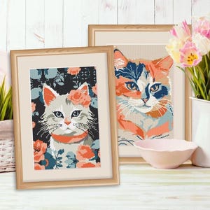 Set of Two Cat Portraits Cross Stitch Download Patterns, Abstract Cat ...