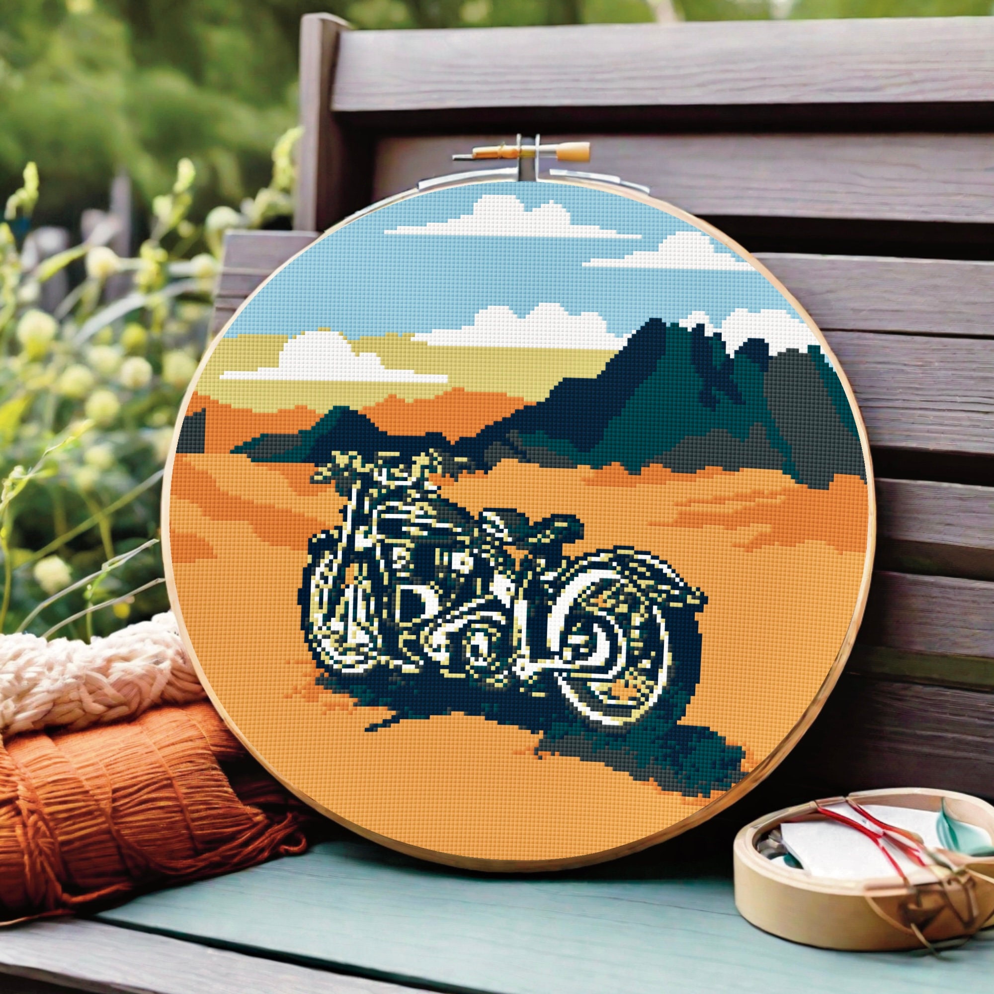 Motorbike Cross Stitch, Motorcycle Cross Stitch Pattern, Southwestern ...