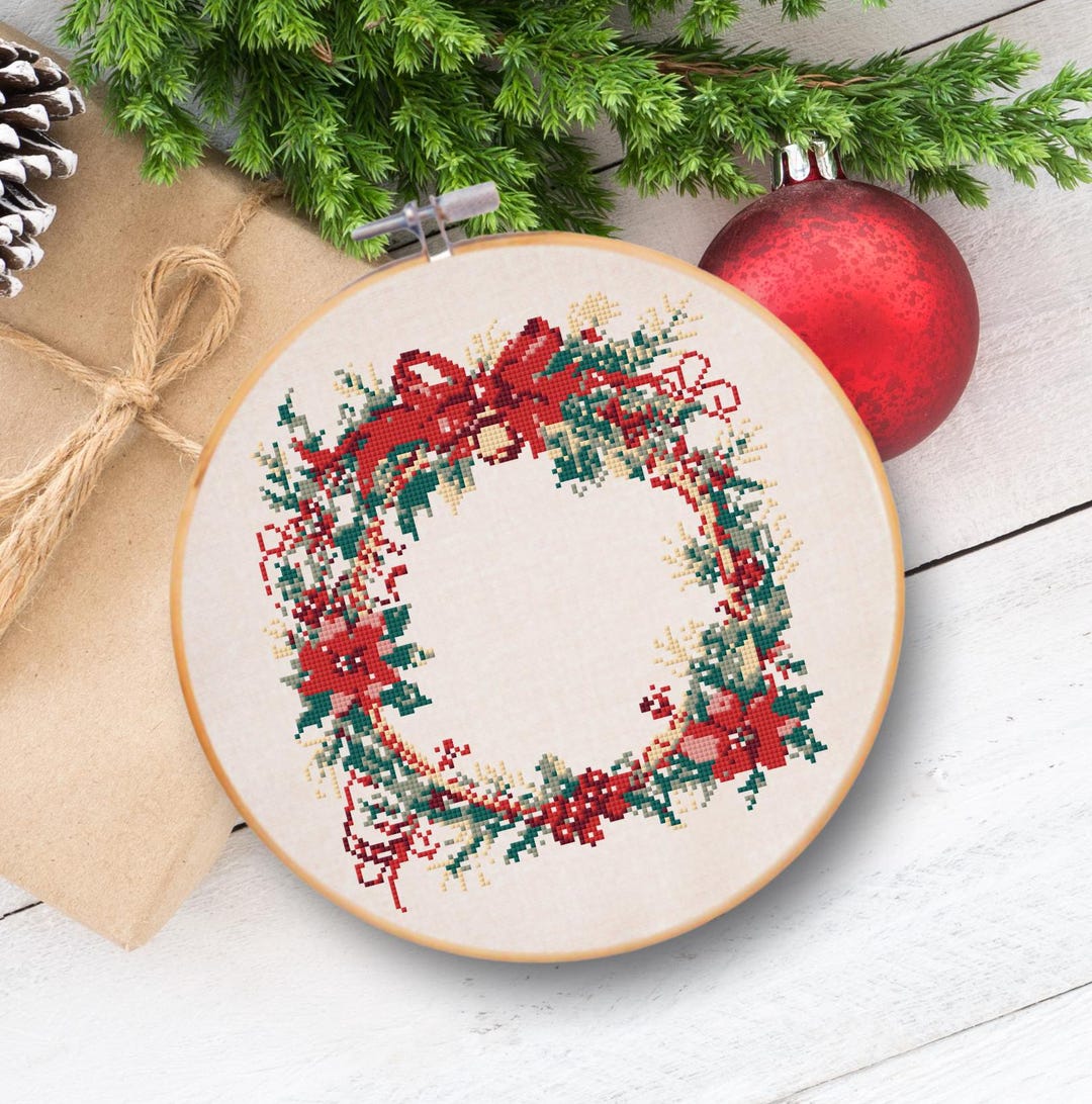 Christmas Wreath Cross Stitch Pattern, Christmas Wreath Embroidery ...