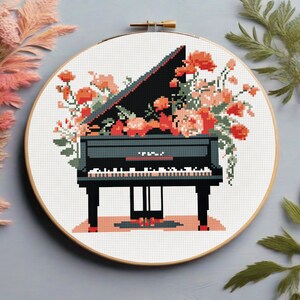 Piano Cross Stitch, Musical Instrument Cross Stitch Pattern, Piano ...