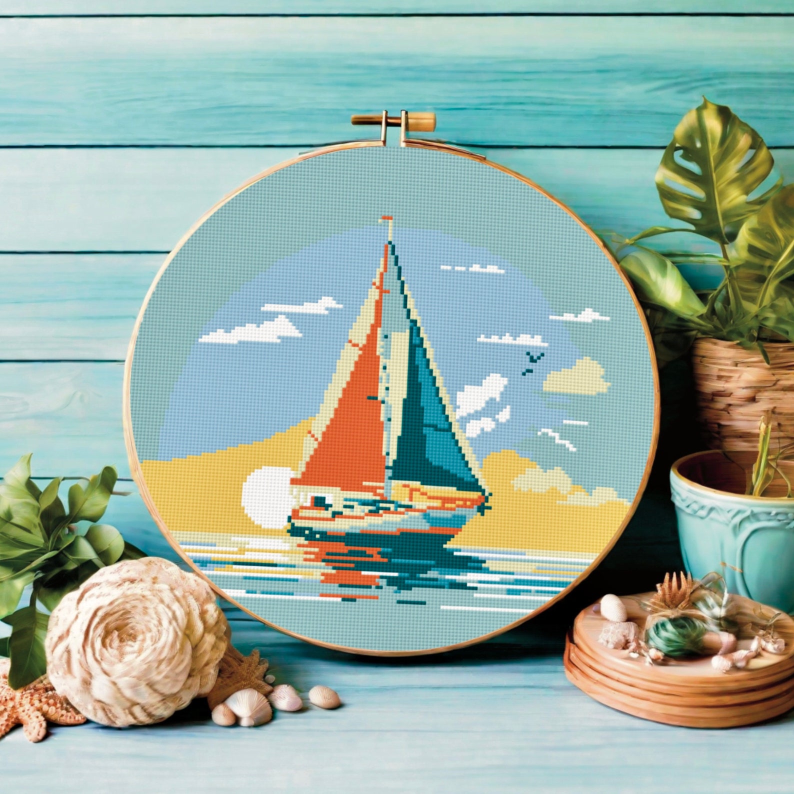 Sailboat Cross Stitch Pattern, Sea Cross Stitch, Boat Cross Stitch ...