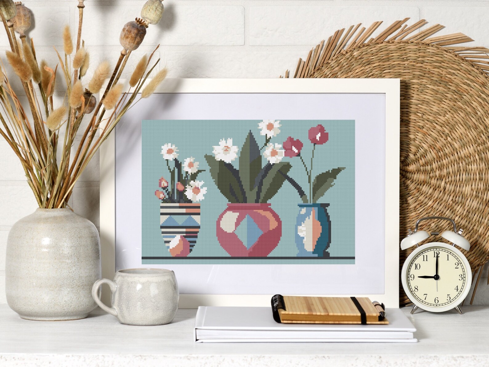 Funky Flower Pots Cross Stitch Art Pattern, House Plants in Pottery ...