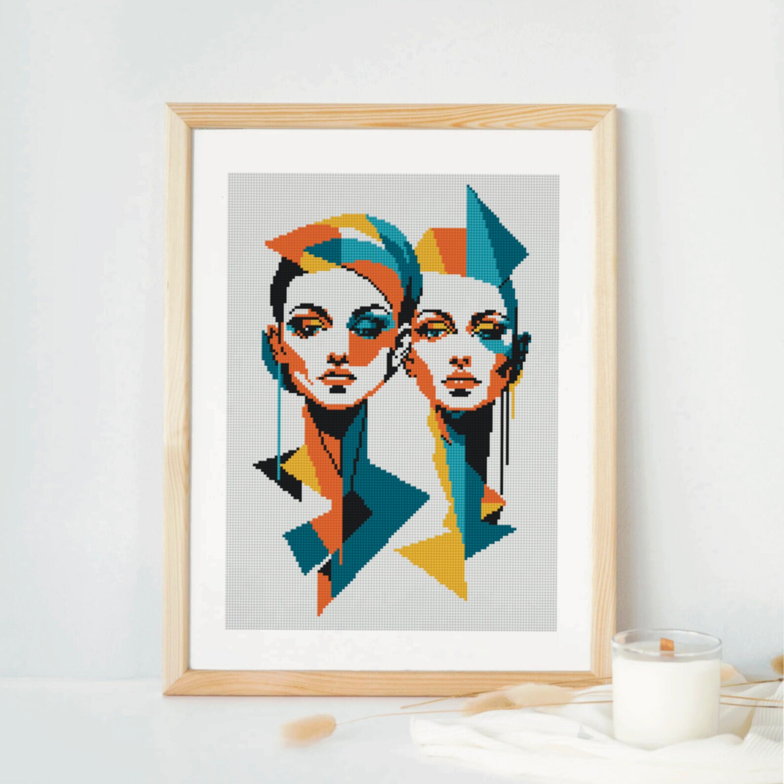 Cubism Abstract Cross Stitch Pattern, Minimalistic Geometric Cross ...