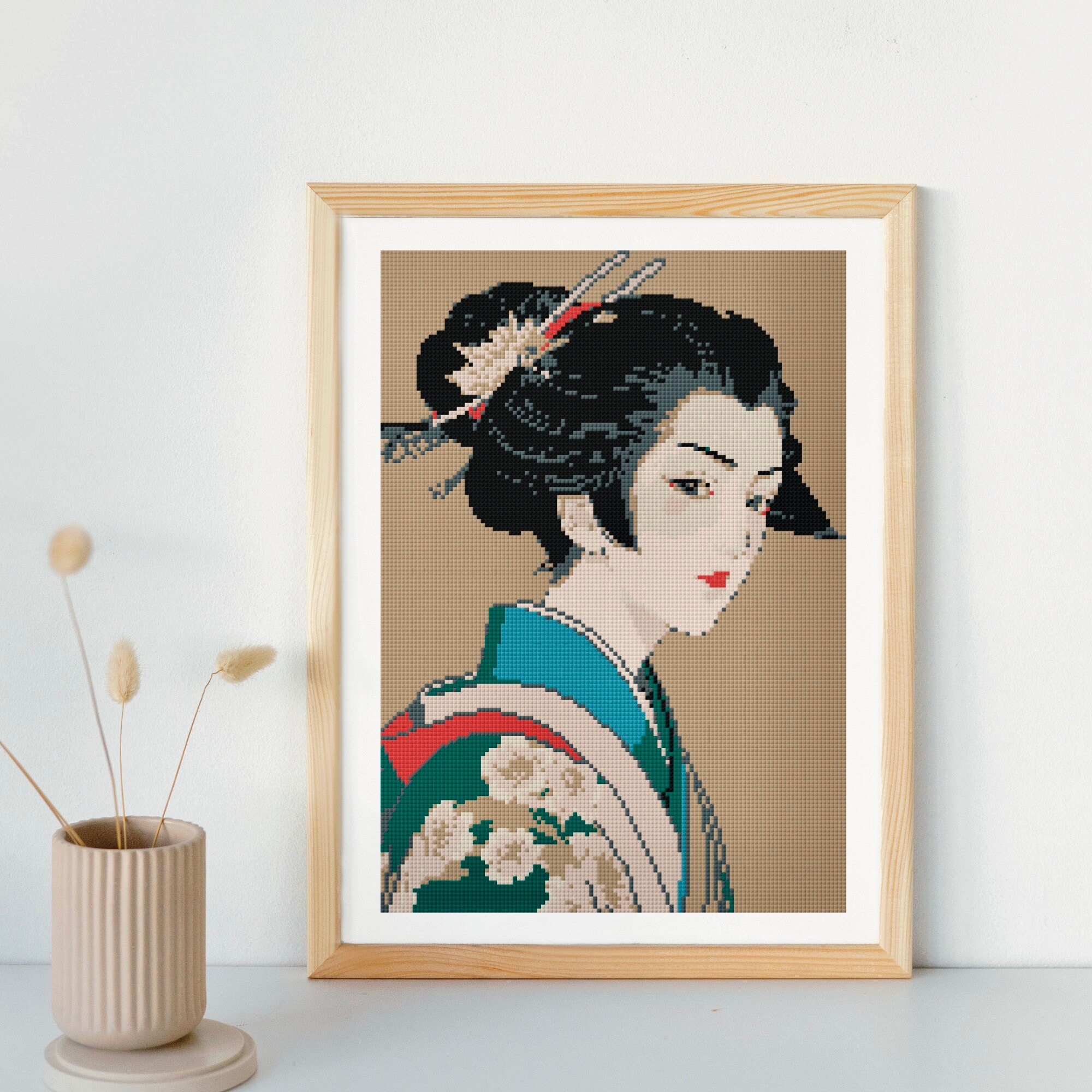Geisha Wall Art Cross Stitch Patterns, Oriental Asian Cross Stitch Set ...