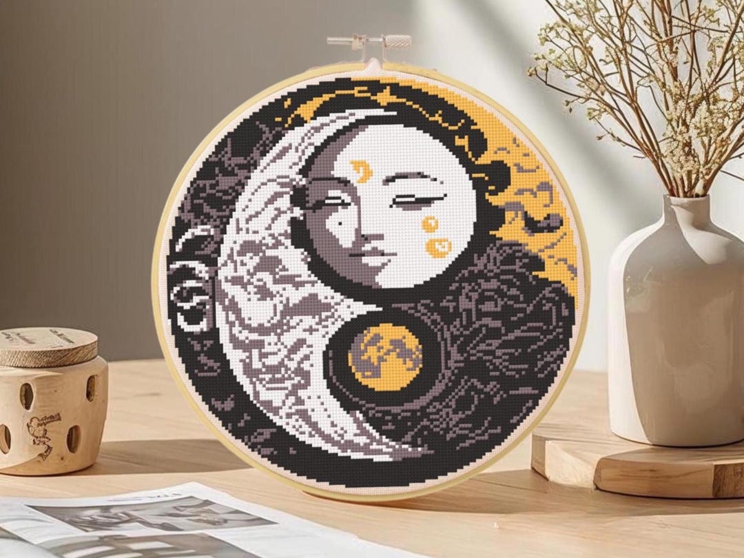 Yin Yang Cross Stitch Pattern: Moon & Sun, Minimalist Design (PDF ...