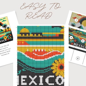 Colorful Travel Mexico Cross Stitch Pattern, Mexican Pyramids Funky ...
