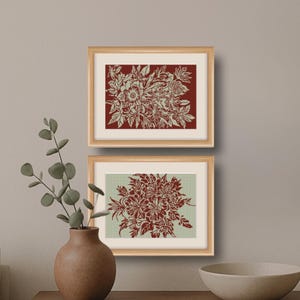 Single Color Silhouette Floral Cross Stitch Matching Set Patterns ...