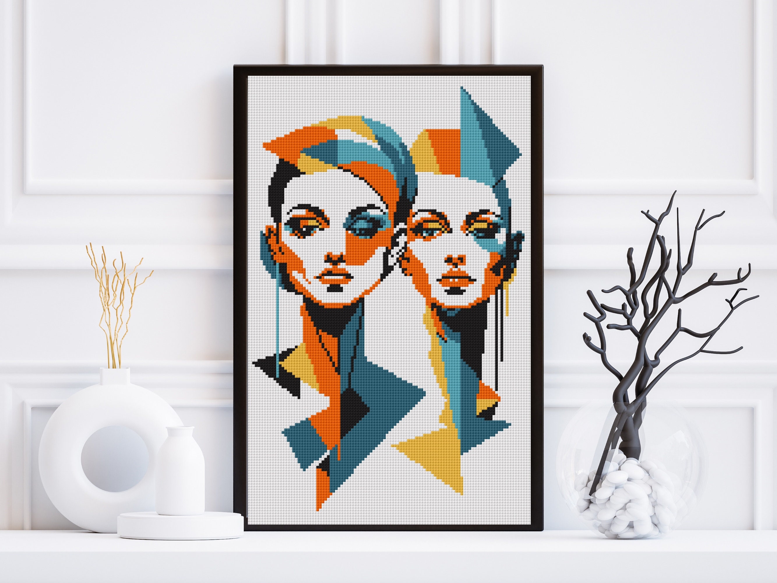 Cubism Abstract Cross Stitch Pattern, Minimalistic Geometric Cross ...