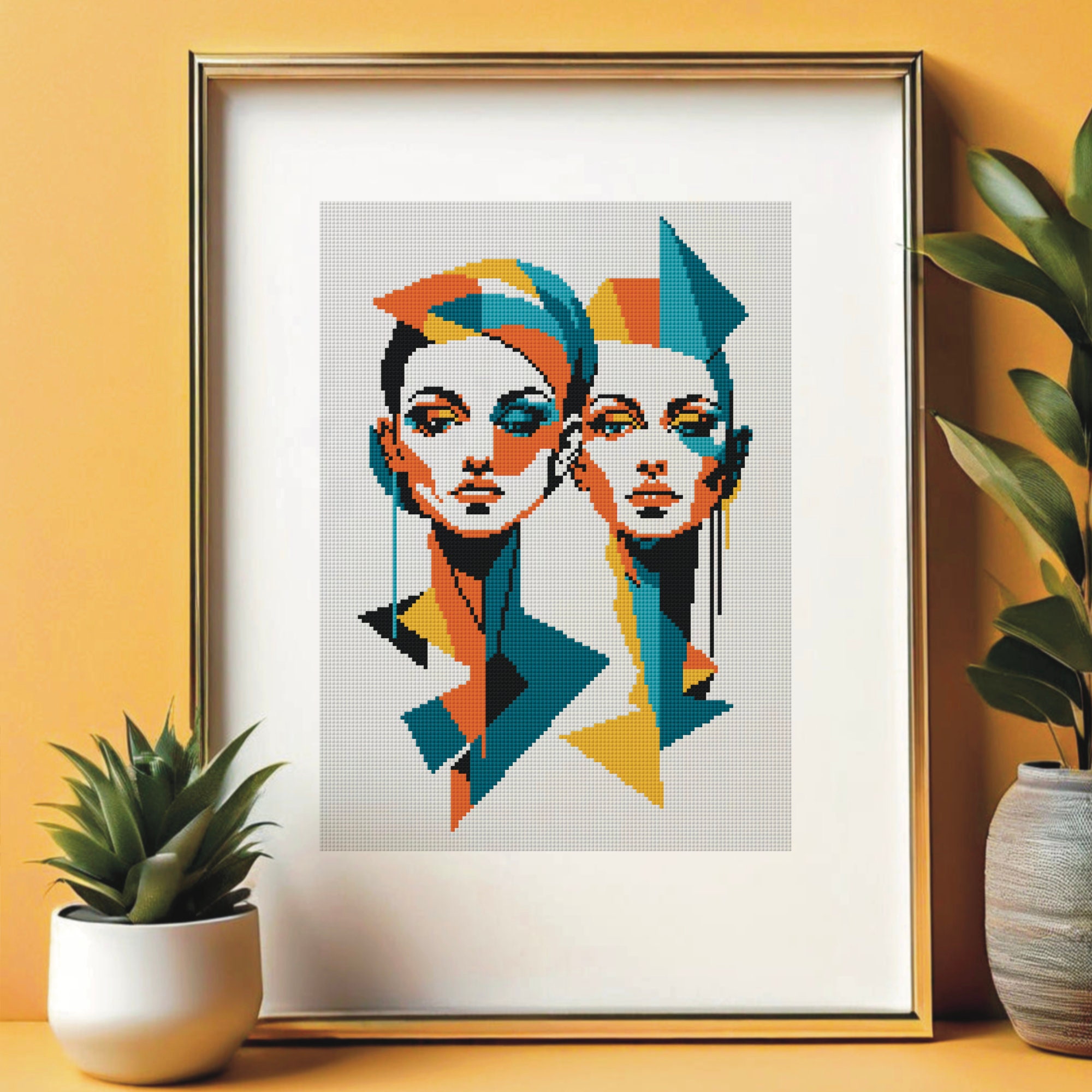 Cubism Abstract Cross Stitch Pattern, Minimalistic Geometric Cross ...