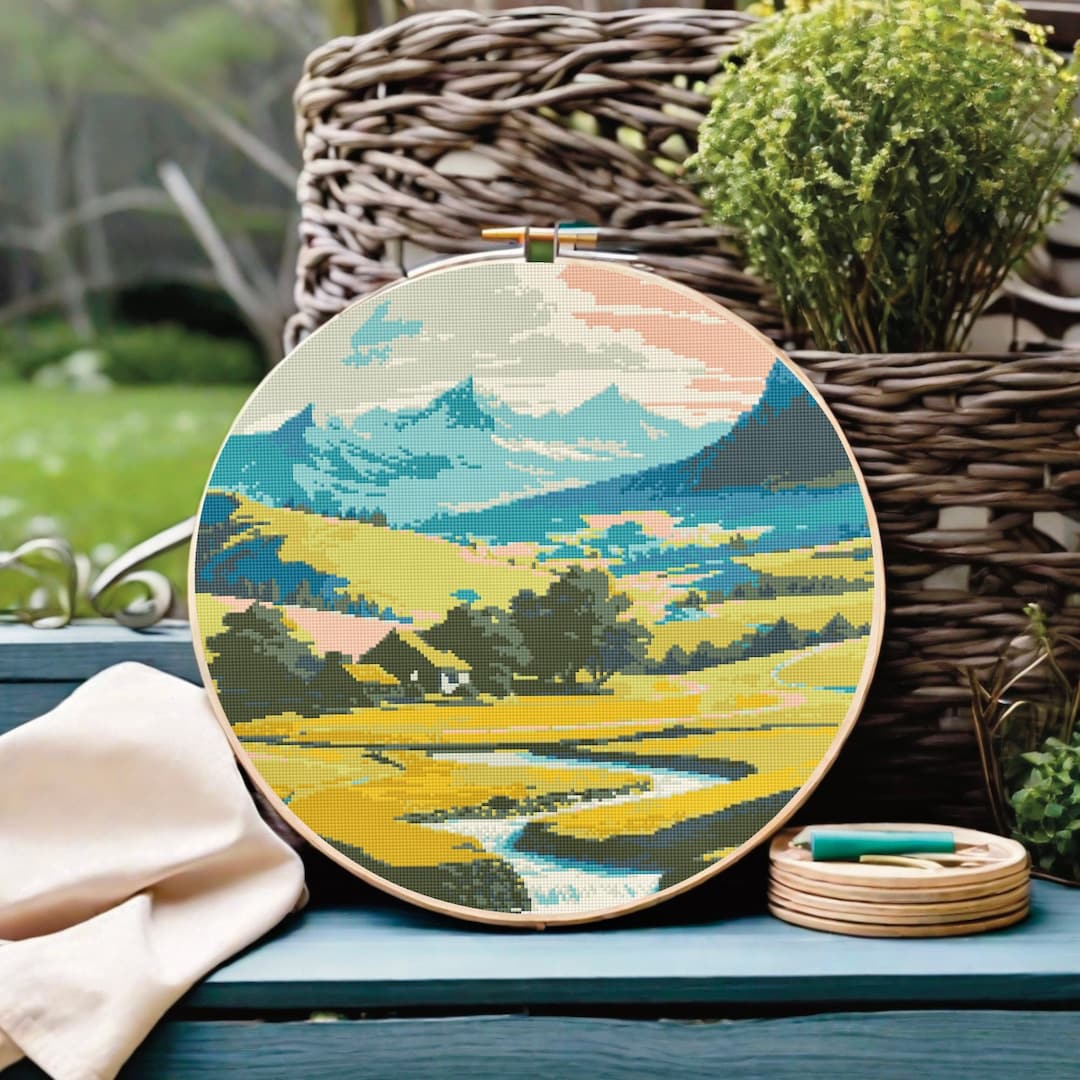 Mountain Scenery Cross Stitch Pattern Pdf, River Cross Stitch ...