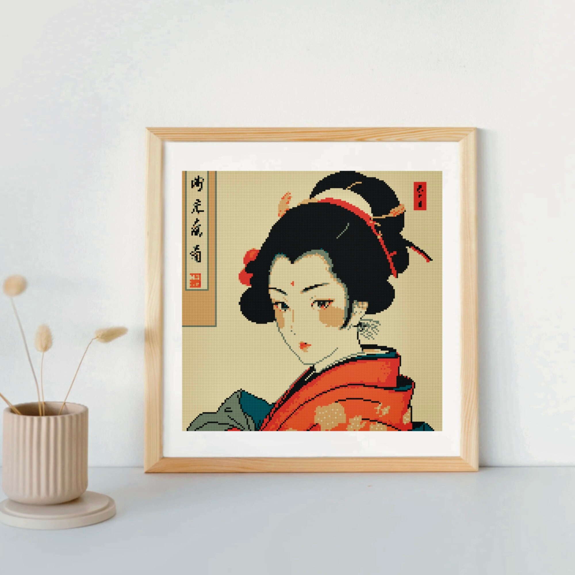 Geisha Wall Art Cross Stitch Patterns, Oriental Asian Cross Stitch Set ...