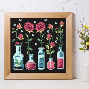 Chemistry Test Tubes Cross Stitch Pattern, Lab Bottles With Flowers ...