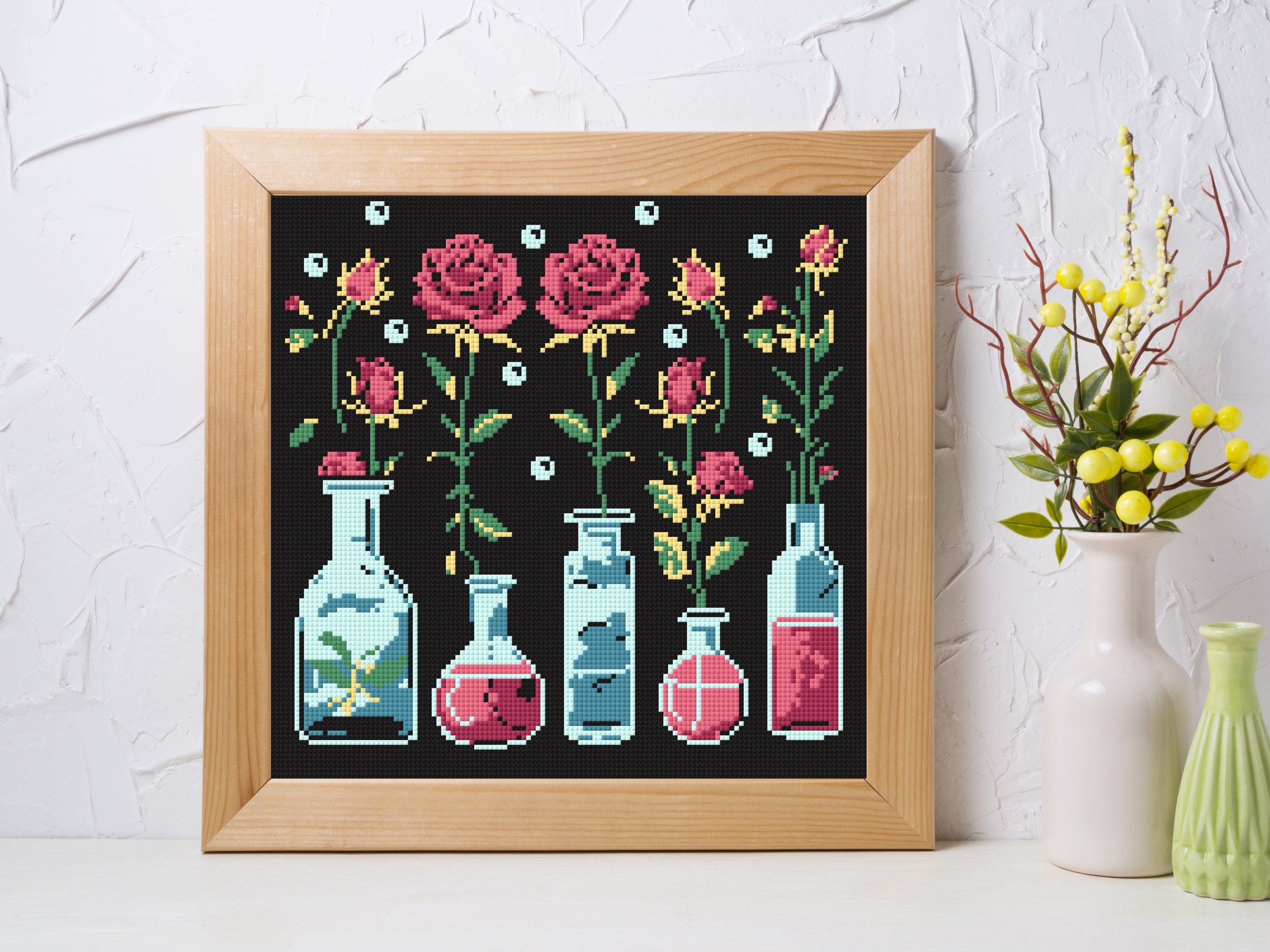 Chemistry Test Tubes Cross Stitch Pattern, Lab Bottles With Flowers ...