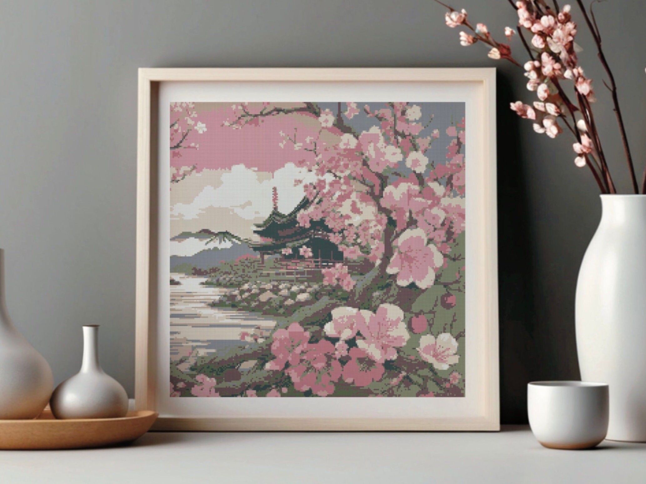 Cherry Blossom Cross Stitch Pattern, Asian Cross Stitch, Japanese Cross ...