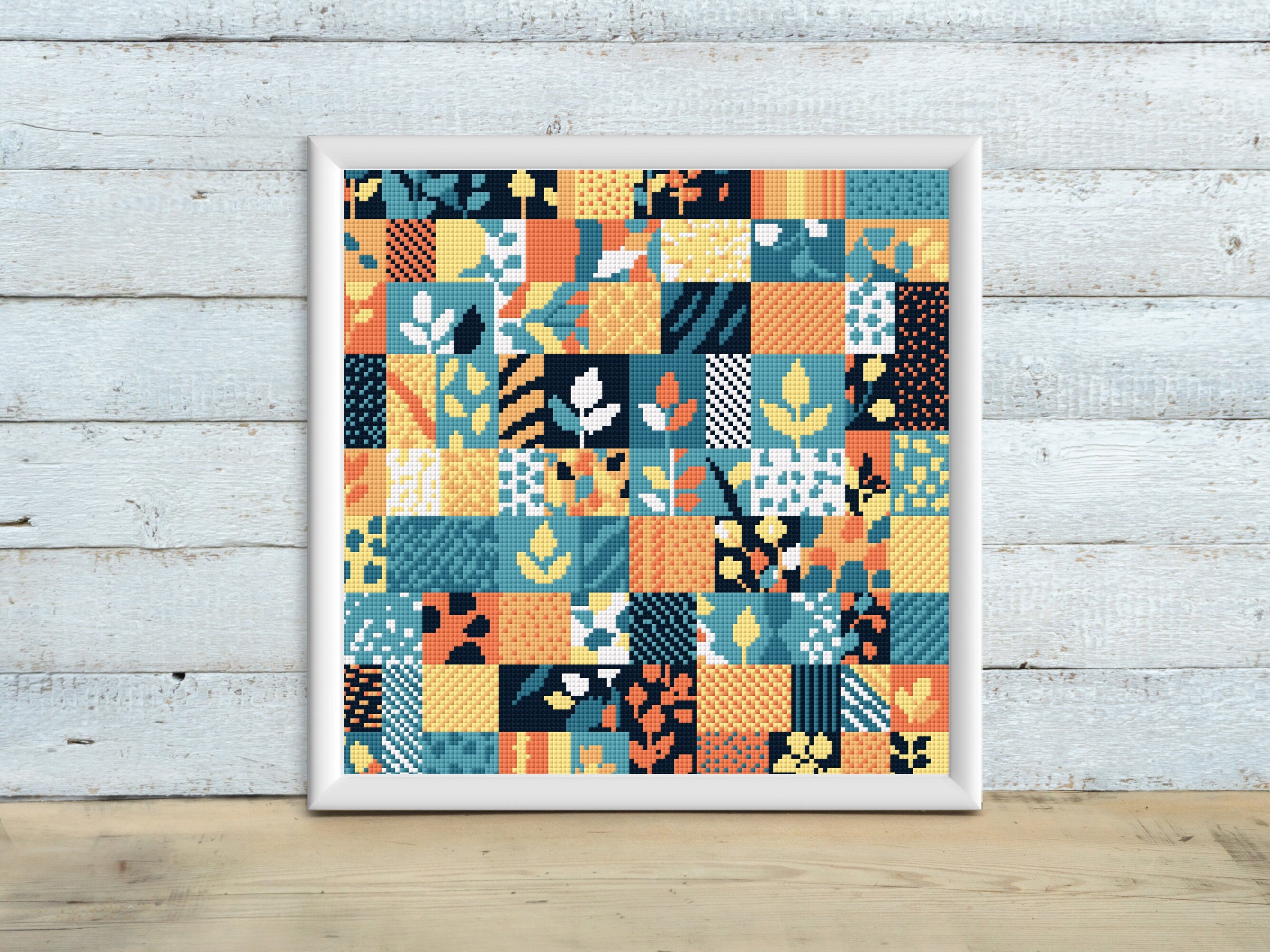 Quaker Sampler Patchwork Cross Stitch Pattern, Full Coverage Tiles Folk X Stitch, Squares ...