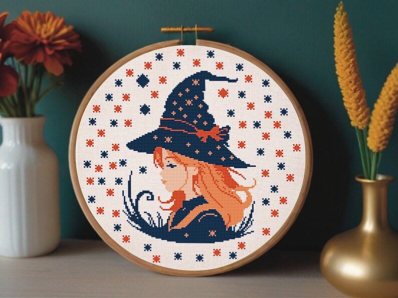 Little Witch Girl Cross Stitch Pattern, Whimsical Girl Cute Nursery ...