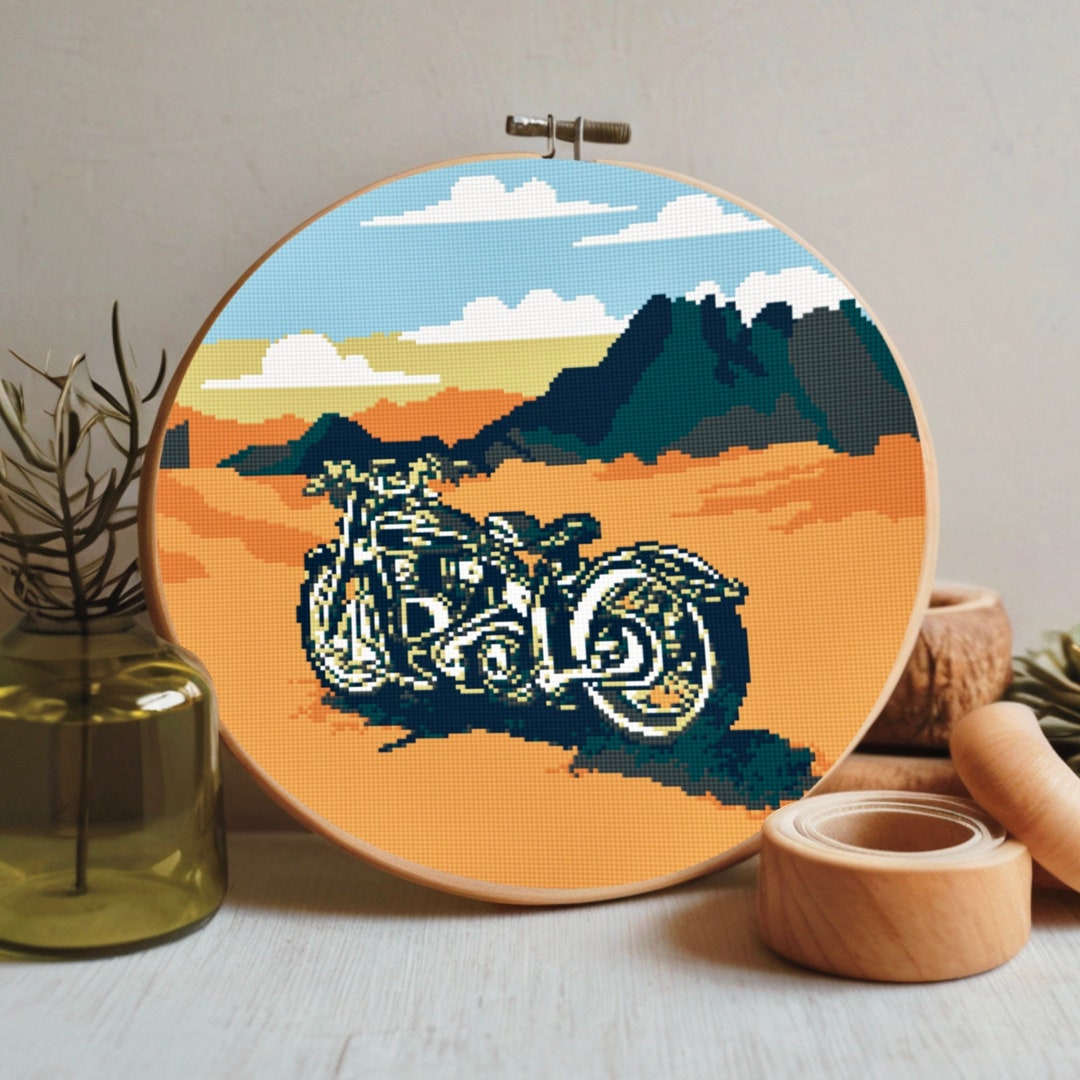 Motorbike Cross Stitch, Motorcycle Cross Stitch Pattern, Southwestern ...