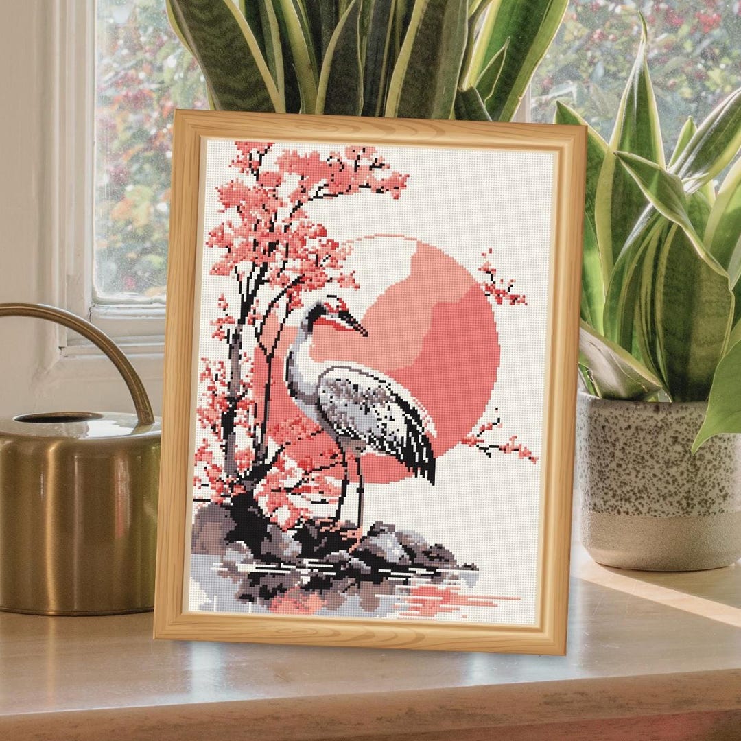 Japanese Art Cross Stitch, Crane Cross Stitch Pattern, Asian Cross ...