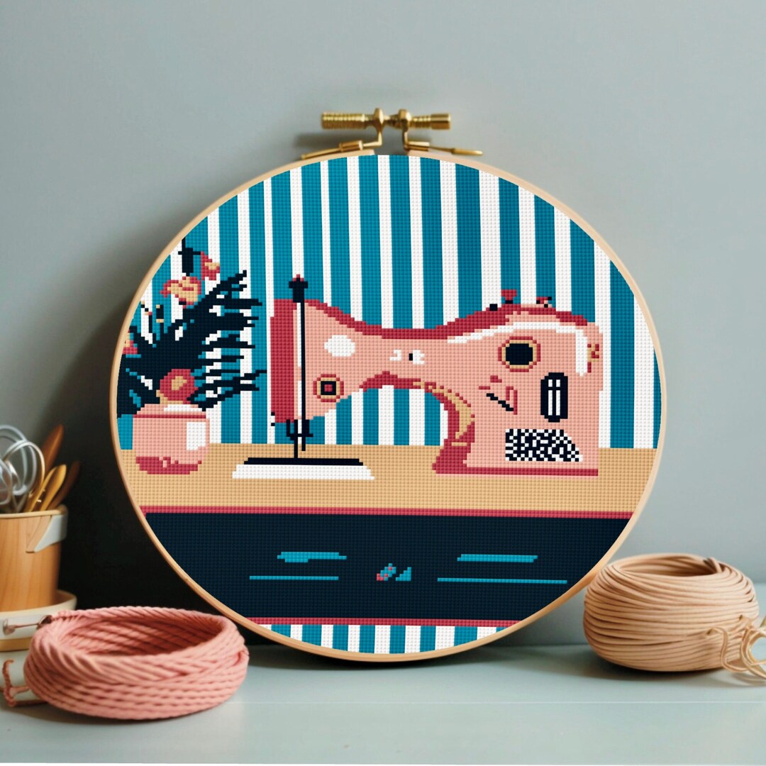 Sewing Machine Cross Stitch Pattern, Craft Room Cross Stitch Pattern ...
