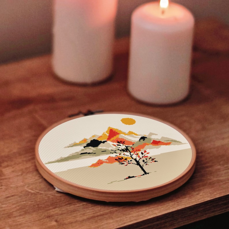 Minimalist Cross Stitch, Simple Cross Stitch Pattern, Bohemian Cross Stitch, Landscape Cross ...