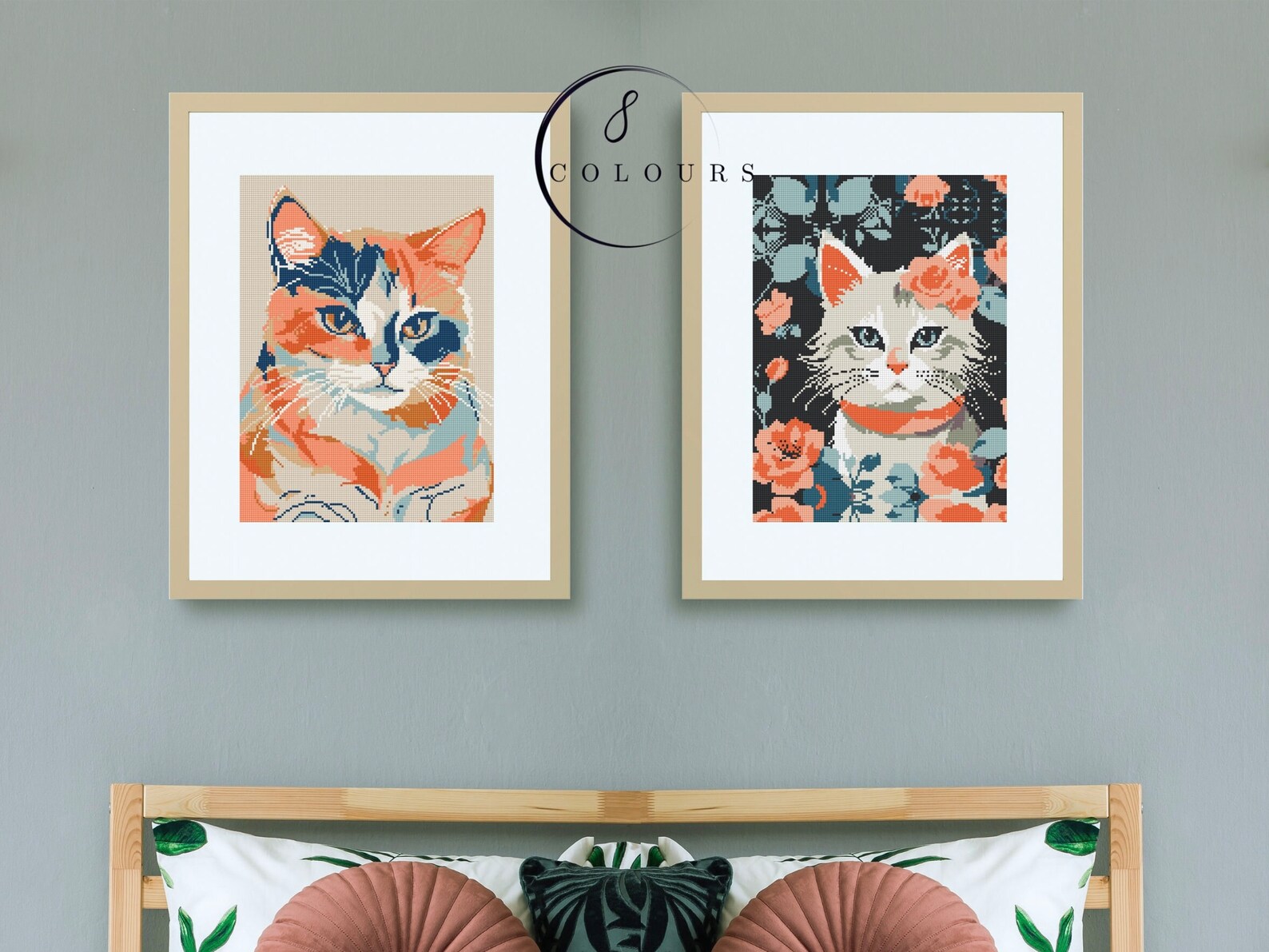 Set of Two Cat Portraits Cross Stitch Download Patterns, Abstract Cat ...