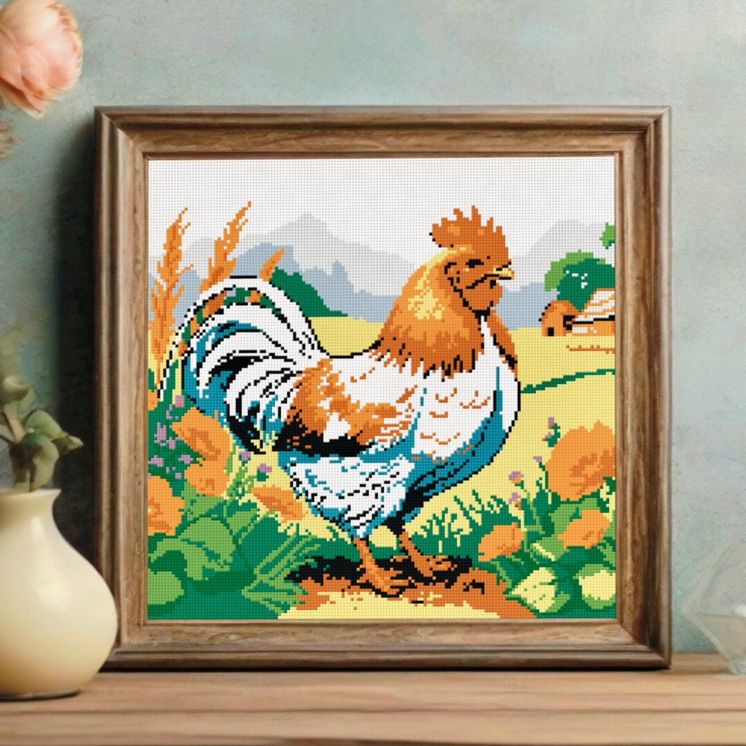 Rooster Cross Stitch Pattern, Chicken Cross Stitch, Rooster Embroidery ...