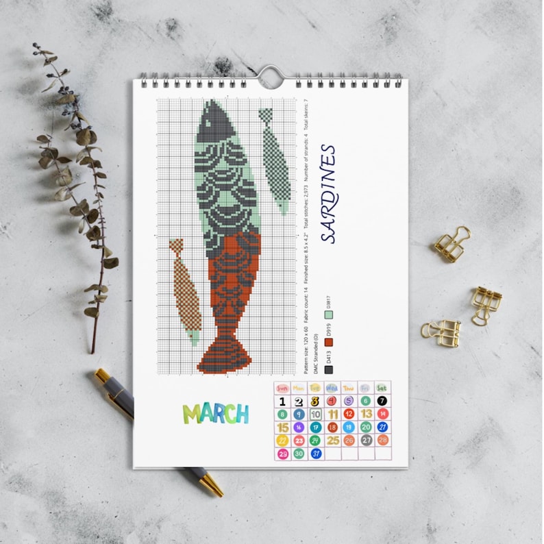 Cross Stitch Calendar 2026, Monthly X-stitch Patterns, 12-month Stitch ...
