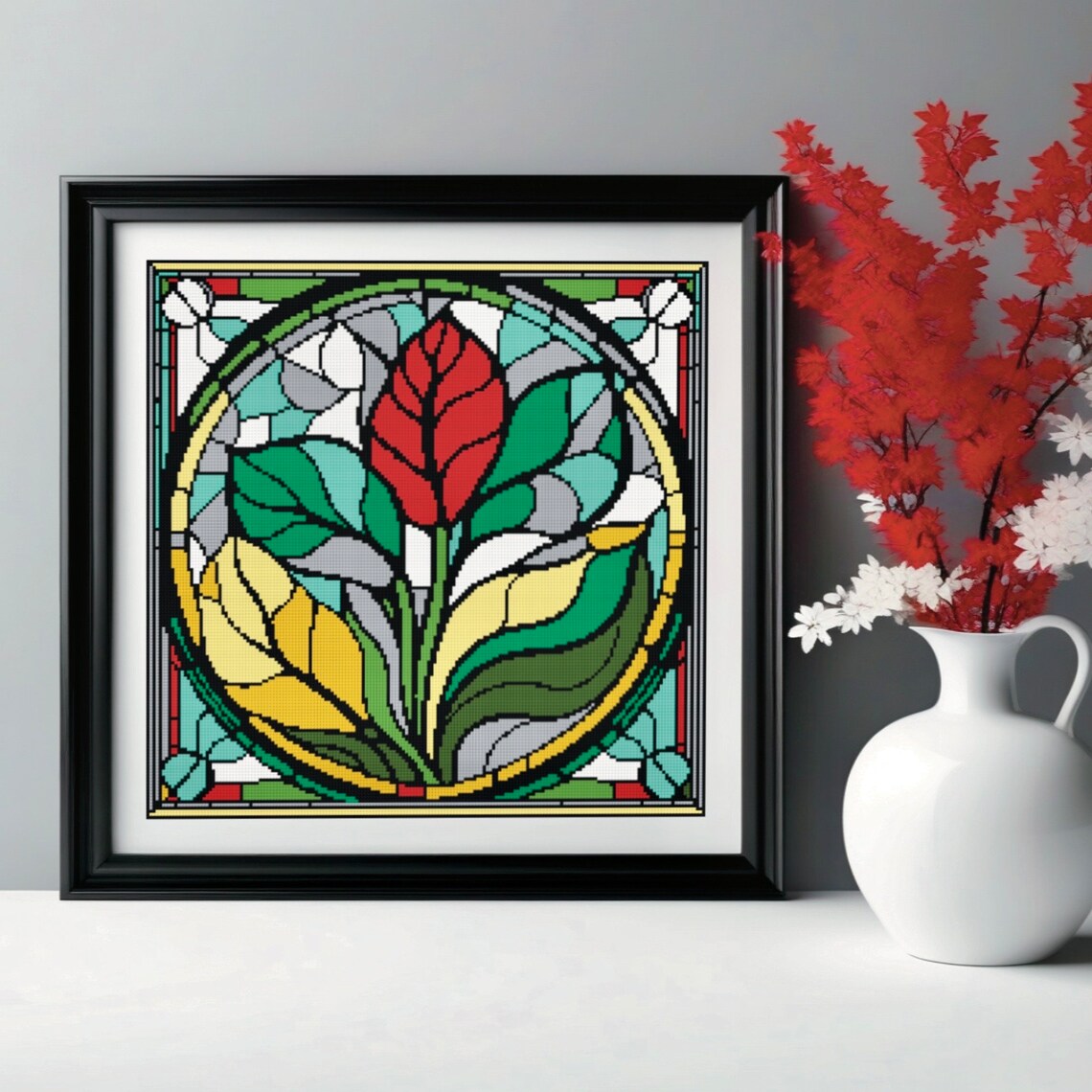 Stained Glass Cross Stitch Pattern, Stained Glass Embroidery Design ...