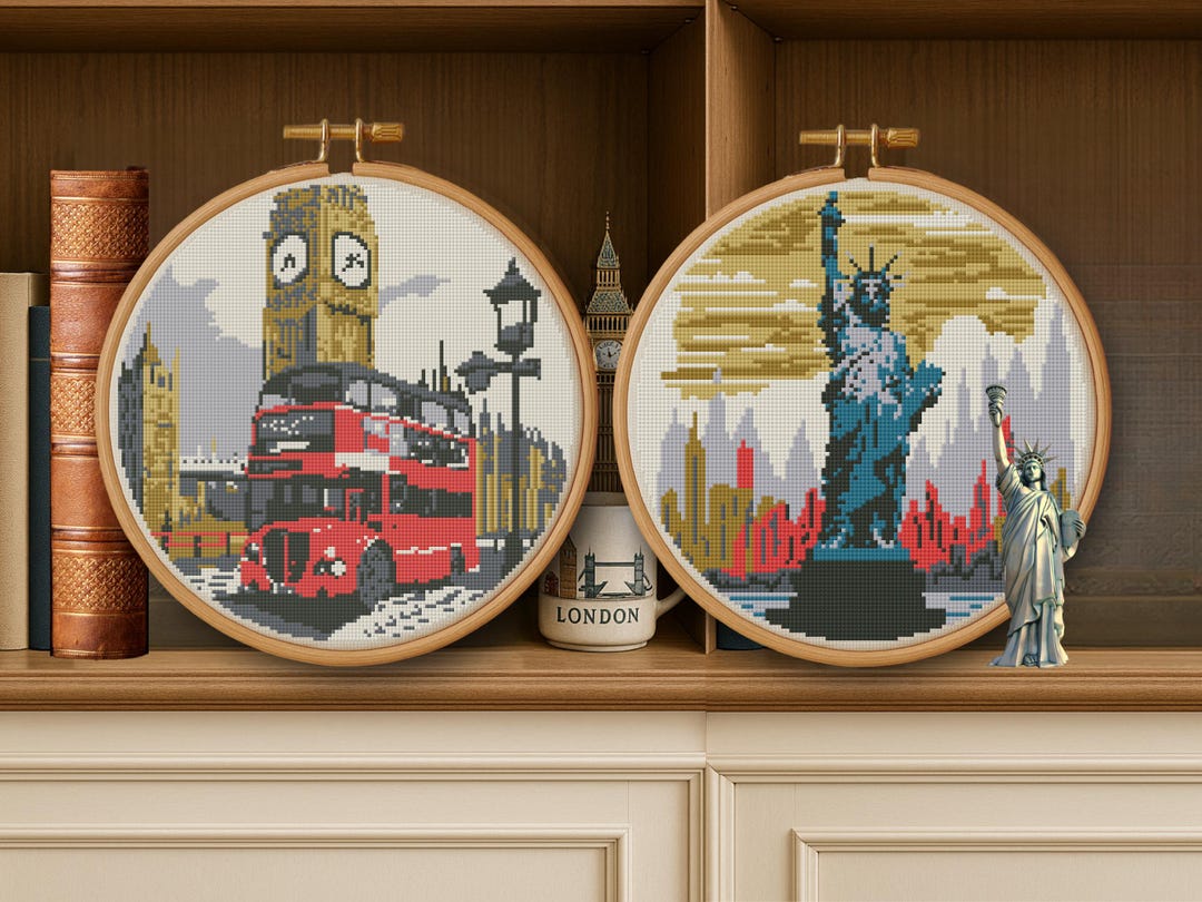 Famous Destinations London and NY Cross Stitch Set, Historical ...