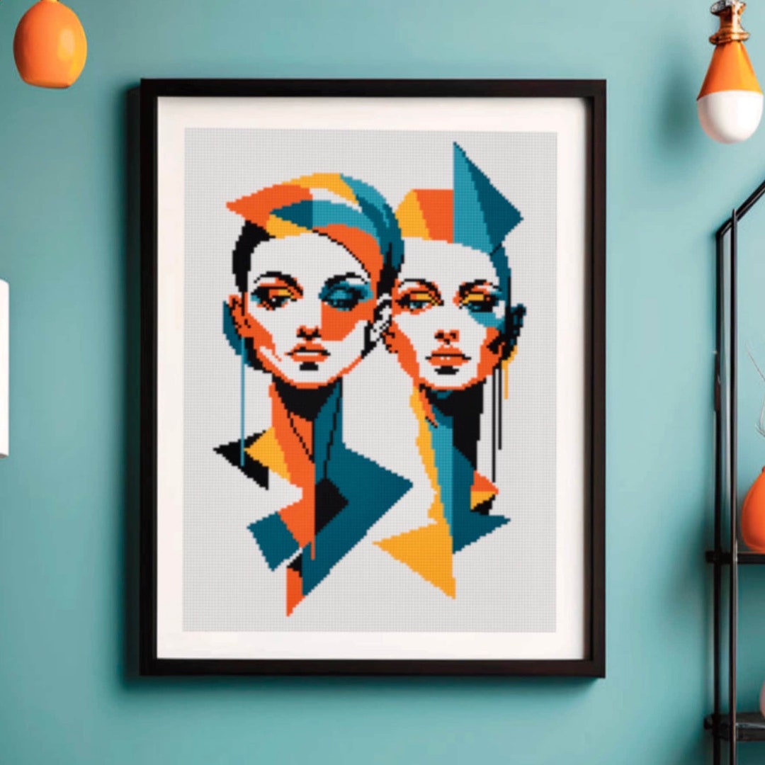 Cubism Abstract Cross Stitch Pattern, Minimalistic Geometric Cross ...