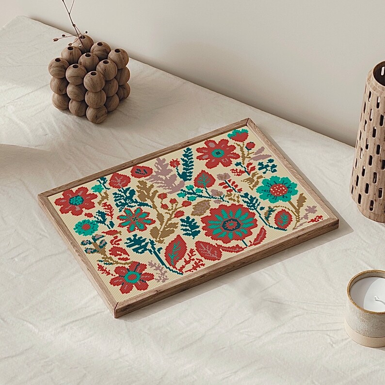 Folk Flower Pattern Cross Stitch, Ethnic Floral Pattern, Folk Floral ...