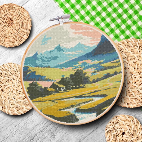 Cross Stitch Landscape Pattern - Etsy