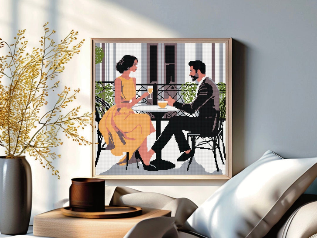 Woman and Man Cross Stitch Pattern, Art Deco Needlepoint Chart, Digital ...