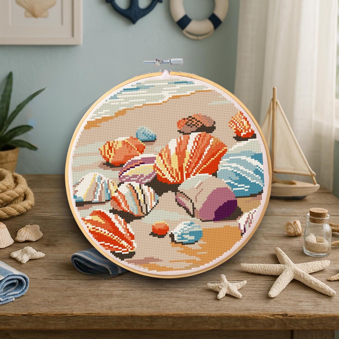 Sandy Shoreline With Shells Cross Stitch Hoop Pdf, Seascape Ocean Coast ...