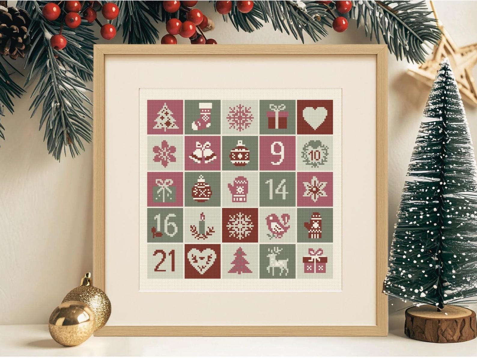 Scandi Advent Calendar Cross Stitch Pattern: Nordic Folk Art (digital ...
