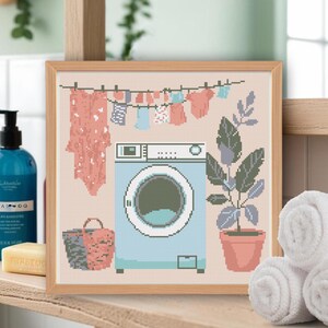 Laundry Room Cross Stitch Pattern: Washing Machine Embroidery Design ...