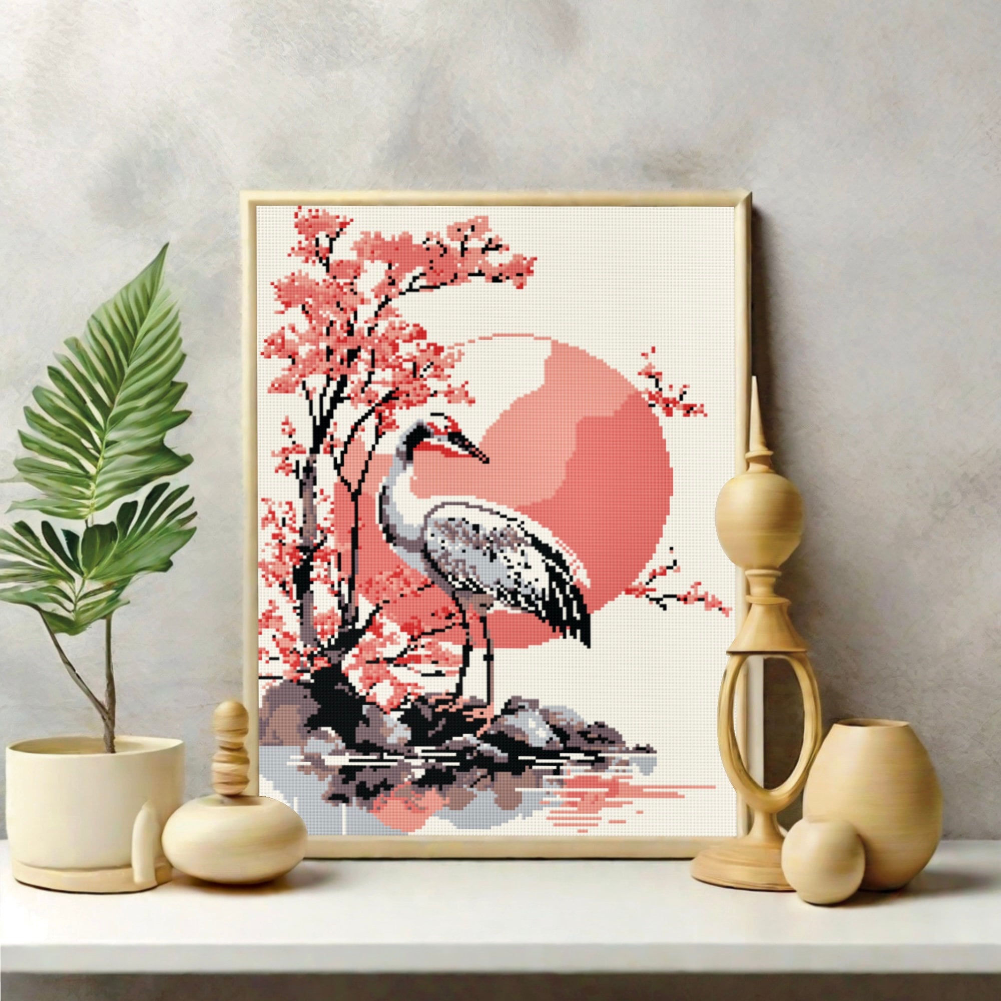 Japanese Art Cross Stitch, Crane Cross Stitch Pattern, Asian Cross ...