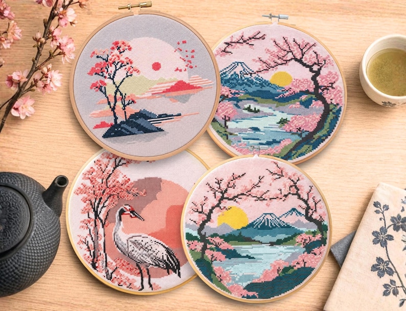 Japanese Anime Cross Stitch Pattern Bundle: Easy Landscape Designs (PDF ...