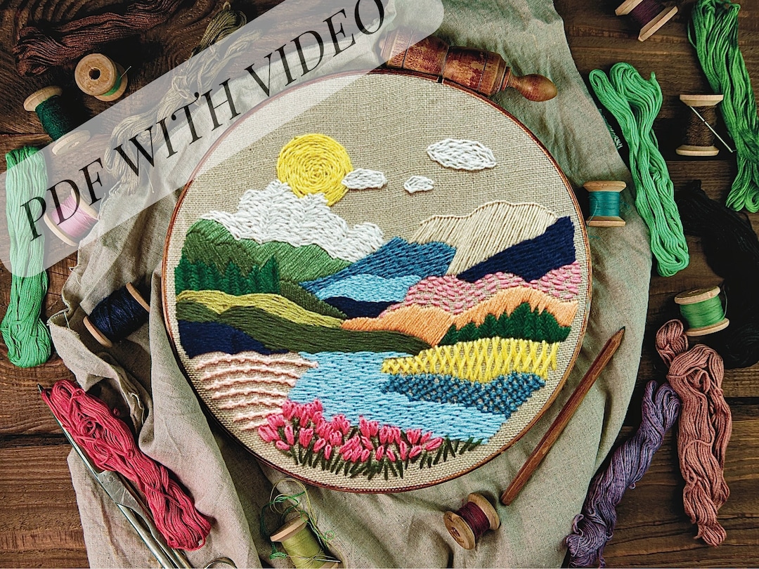 River Fields Scenery Embroidery Pattern With Step by Step Video and ...