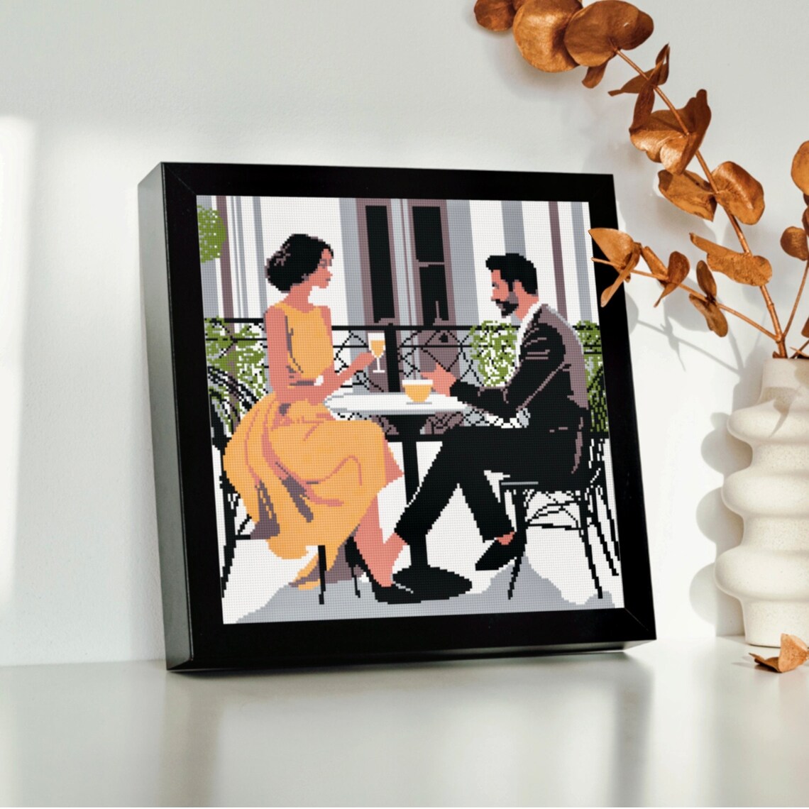 Woman and Man Cross Stitch Pattern, Art Deco Needlepoint Chart, Digital ...