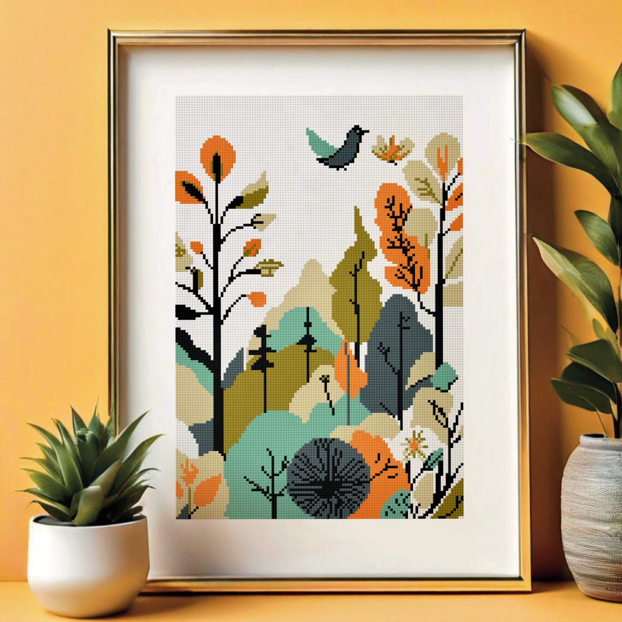 Minimalistic Boho Nature Cross Stitch Pattern, Abstract Minimal Pattern ...