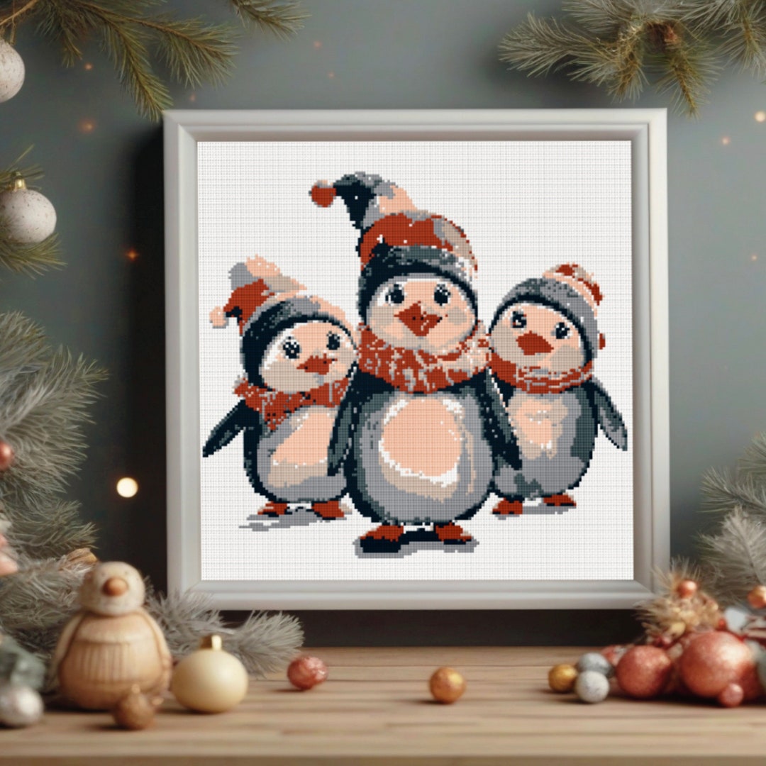 Penguins With Red Cap and Muffer Cross Stitch Pattern - Etsy
