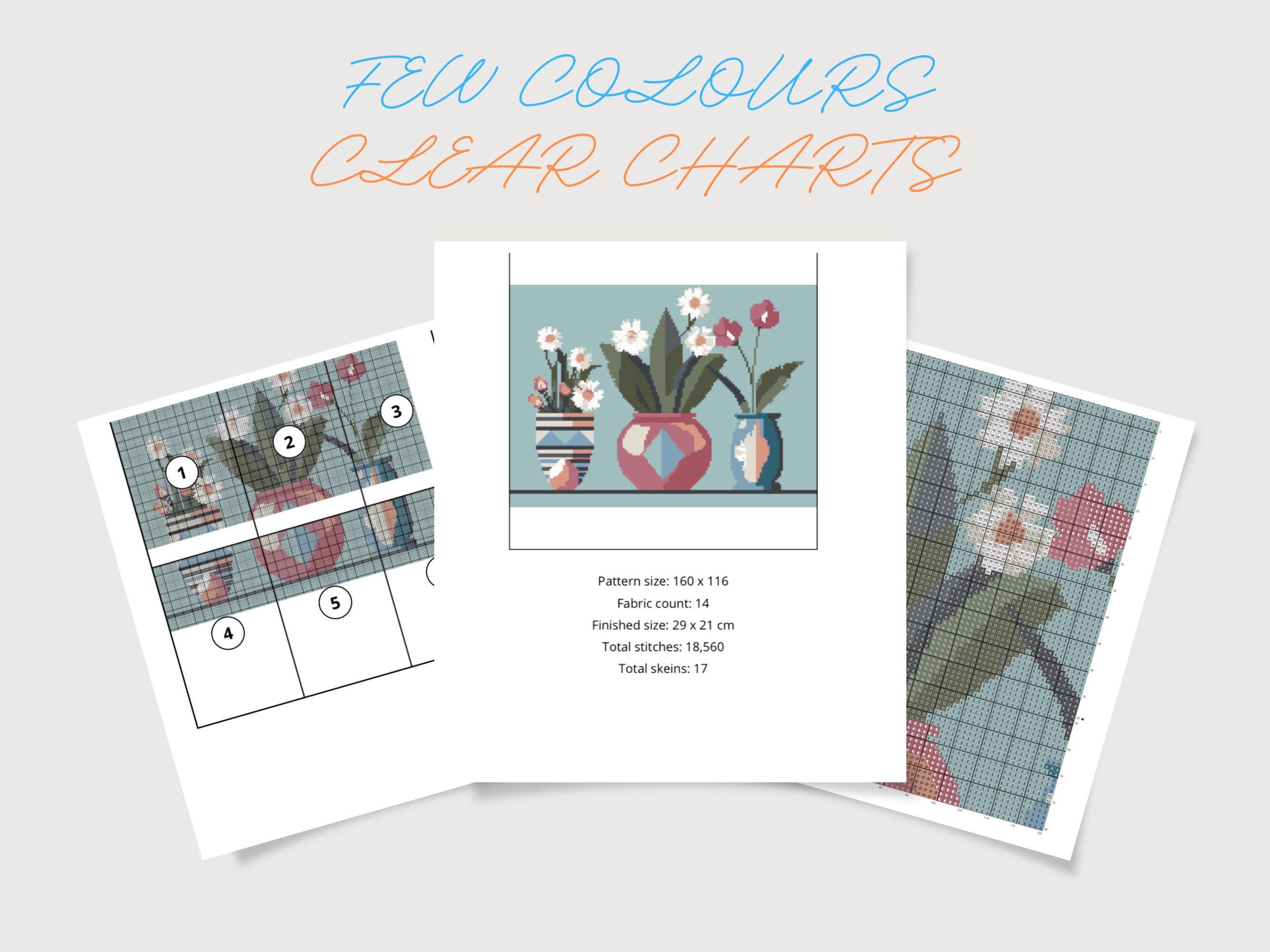 Funky Flower Pots Cross Stitch Art Pattern, House Plants in Pottery ...