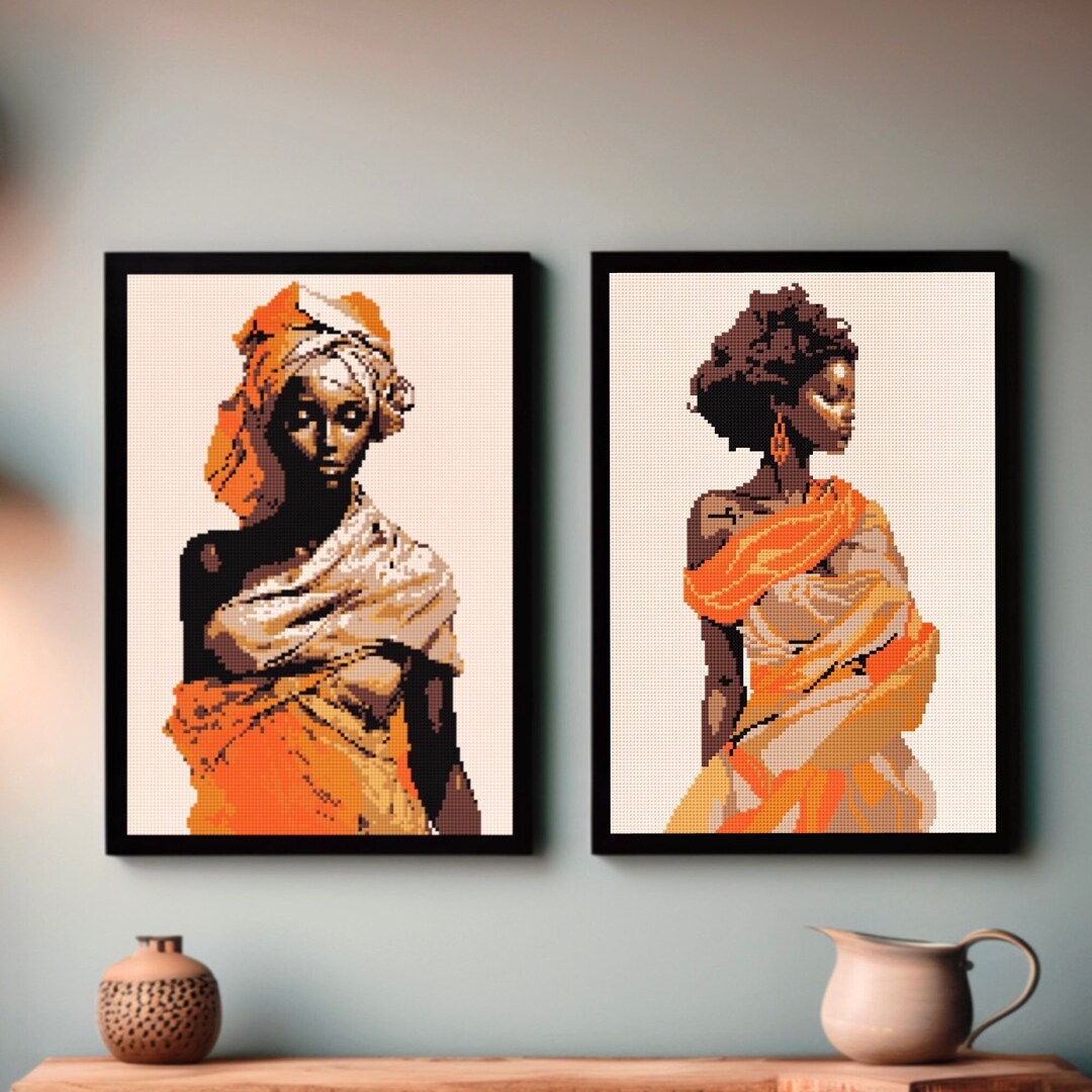 Tribal Art African Women Cross Stitch Set Patterns, Traditional African ...