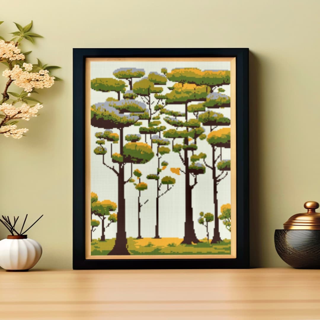 Forest Cross Stitch Pattern, Abstract Nature Cross Stitch Painting ...