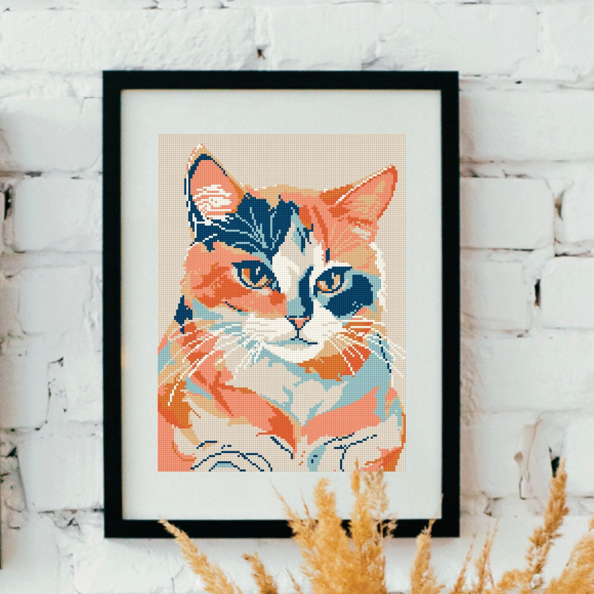 Cat Portrait Cross Stitch Pattern, Abstract Cat Cross Stitch Design ...