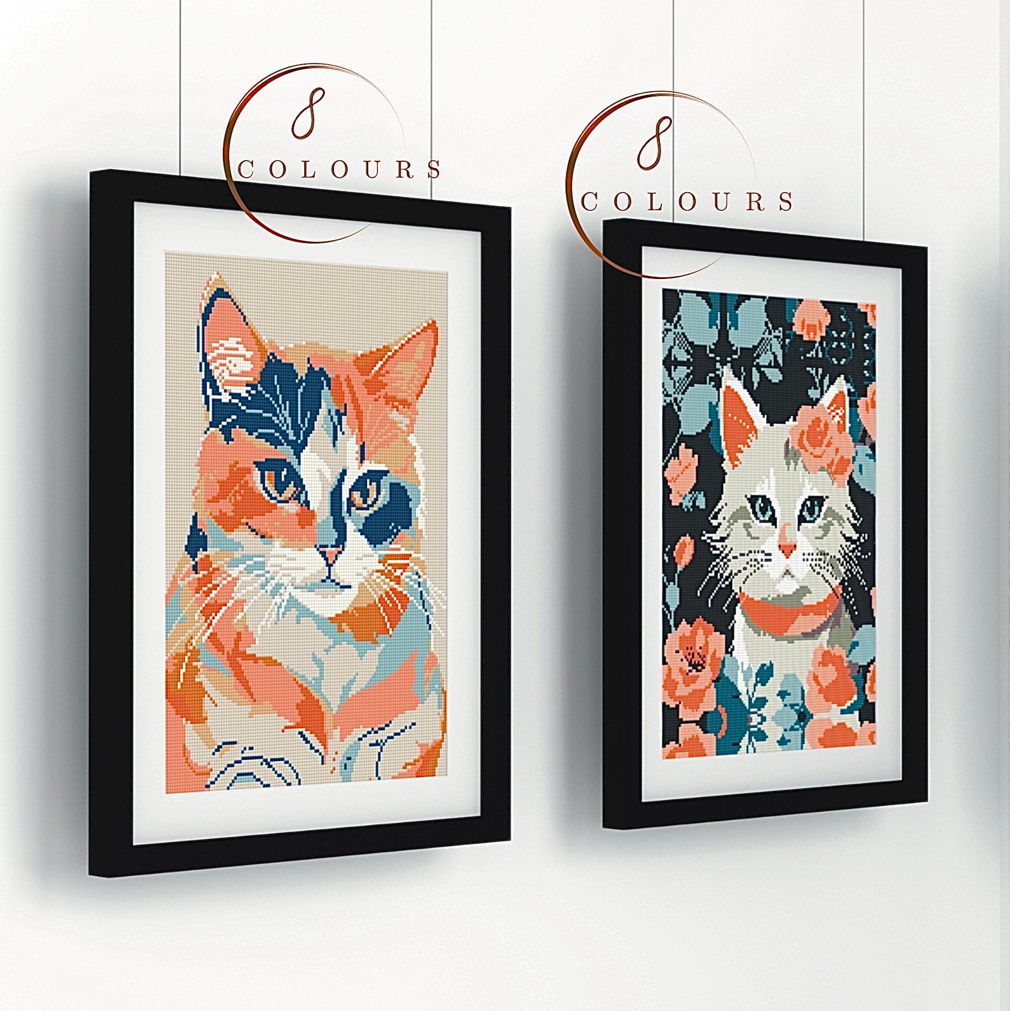 Set of Two Cat Portraits Cross Stitch Download Patterns, Abstract Cat ...