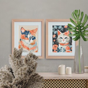 Set of Two Cat Portraits Cross Stitch Download Patterns, Abstract Cat ...